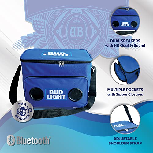 Bud Light Soft Cooler Bluetooth Speaker Portable Travel Cooler with Built in Speakers BudLight Wireless Speaker Cool Ice Pack Cold Beer Stereo for Apple iPhone, Samsung Galaxy