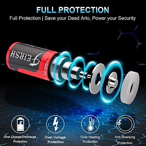 QUICKHELP 8 Pack CR123A Lithium Battery, 3.7V Rechargeable Cr123a Batteries and LED Charger Compatible with Arlo Cameras (VMC3030/VMK3200/VMS3330/3430/3530), Flashlight, Microphone