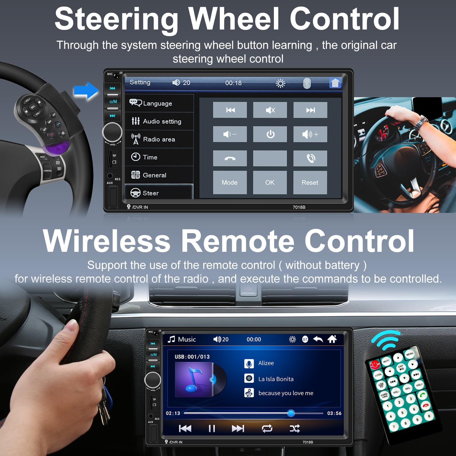 Nhopeew Double Din Car Stereo with Bluetooth and Backup Camera 7 Inch Touch Screen Car Radio Support AUX/USB/TF Card/Mirror Link/Steering Wheel Control