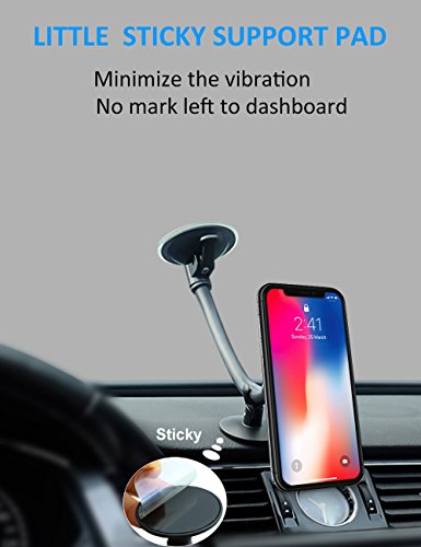 EXSHOW Car Phone Holder, Magnetic Windscreen Car Mount, Flexible Long Arm Windshield Suction Phone Cradle with Dashboard Base for iPhone xr xs x 8 Plus Huawei Mate 10 9 Honor Samsung S10 S9+ Note etc