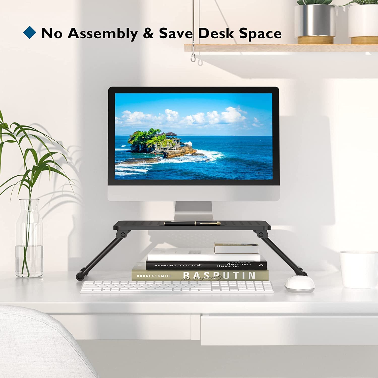 BONTEC 2 Pack Monitor Stand Riser, 4.72" High Monitor Stand for Desk, Computer Monitor Riser Stand with Mesh Platform for Laptop, Computer, iMac, PC up to 33LBS/15KG, Cable Ties Included