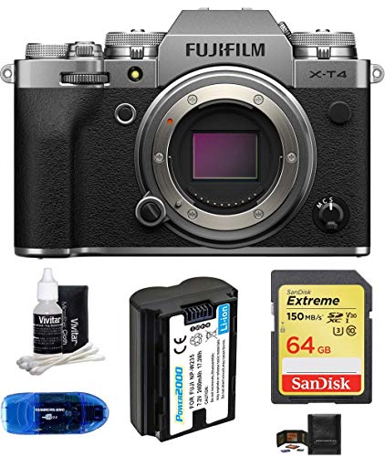Fujifilm X-T4 Mirrorless Digital Camera Body (Silver) Bundle, Includes: SanDisk 64GB Extreme SDXC Memory Card, Spare Battery + More (6 Items)