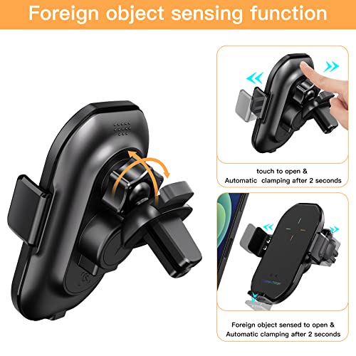 Wireless Car Charger Mount,10W Qi Fast Charging Auto-Clamping Cell Phone Holders, Air Vent Windshield Dashboard Car Phone Mount,Long Arm Suction Cup Phone Holder Compatible with All Mobile Phones