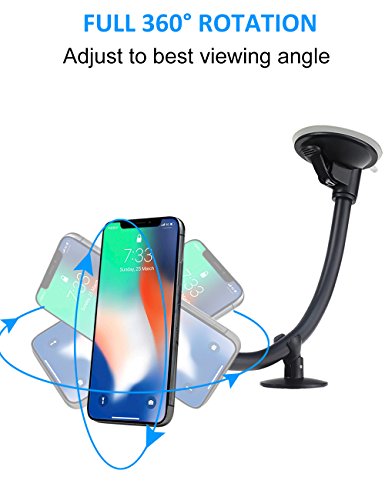 EXSHOW Car Phone Holder, Magnetic Windscreen Car Mount, Flexible Long Arm Windshield Suction Phone Cradle with Dashboard Base for iPhone xr xs x 8 Plus Huawei Mate 10 9 Honor Samsung S10 S9+ Note etc