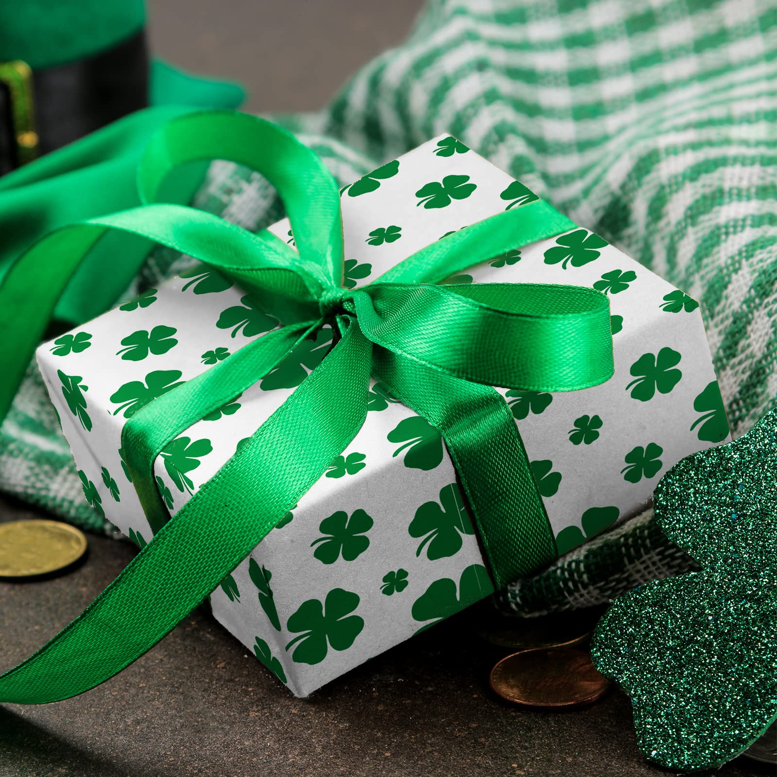 Whaline 90 Sheet St. Patrick's Day Tissue Paper Shamrock Green Orange White Stripe Plaids Art Tissue Paper 6 Design Irish Spring Holiday Wrapping Paper for Gift Packing DIY Crafts, 13.8 x 19.7in