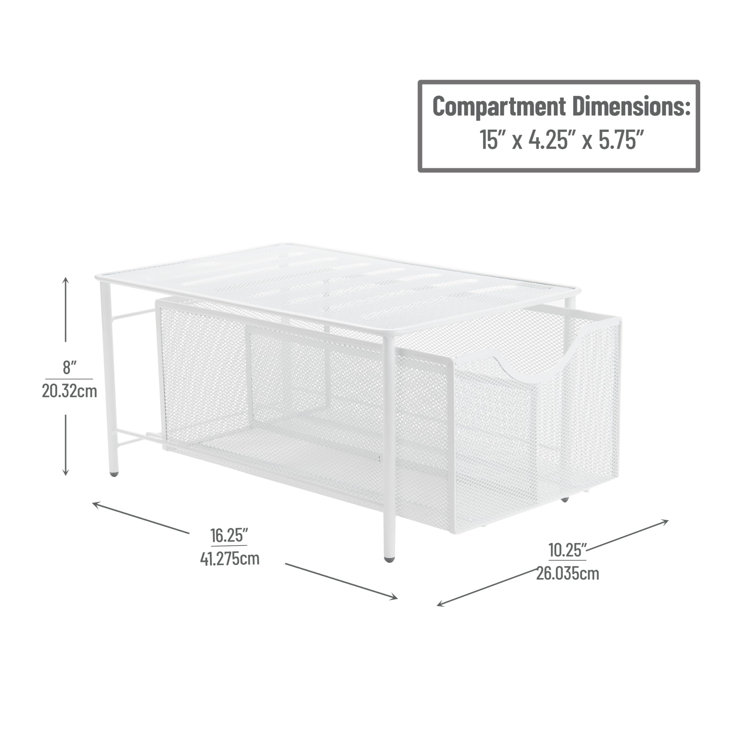 Mind Reader Organizer Storage Basket, 15.4” L x 9.4” W x 7.5” H, White