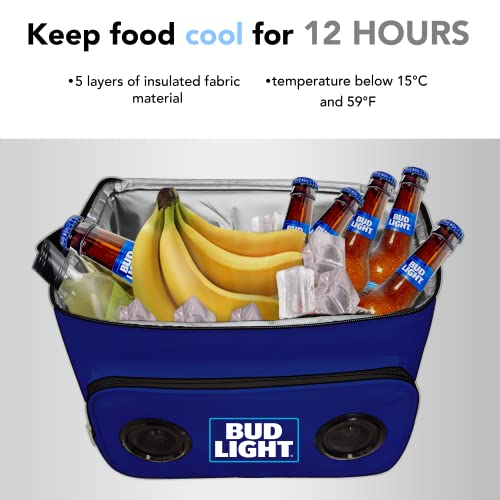 Bud Light Soft Cooler Bluetooth Speaker Portable Travel Cooler with Built in Speakers BudLight Wireless Speaker Cool Ice Pack Cold Beer Stereo for Apple iPhone, Samsung Galaxy