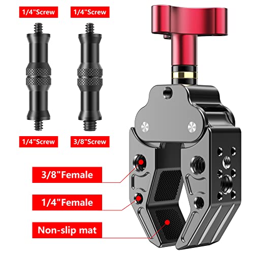 Super Clamp with 1/4&3/8 Standard Stud for Photo Video Studio, Photography Camera Crab Clamp for Camera, Lighting,DSLR Camera Rig, LED Lights, Flash Light, LCD Field Monitor,Mic