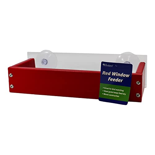 Backyard Essentials Standard Red Window Feeder with Strong Suction Cups, Platform Tray Bird Feeder
