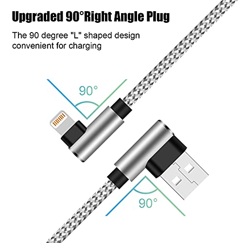 finekeep 90 Degree iPhone Charger Cable10FT 3 Pack Heavy Duty iPhone Charger Nylon Braided Fast Charging Cord Compatible with iPhone 121111 ProXS MaxXRX876s Plus5SE (Grey)