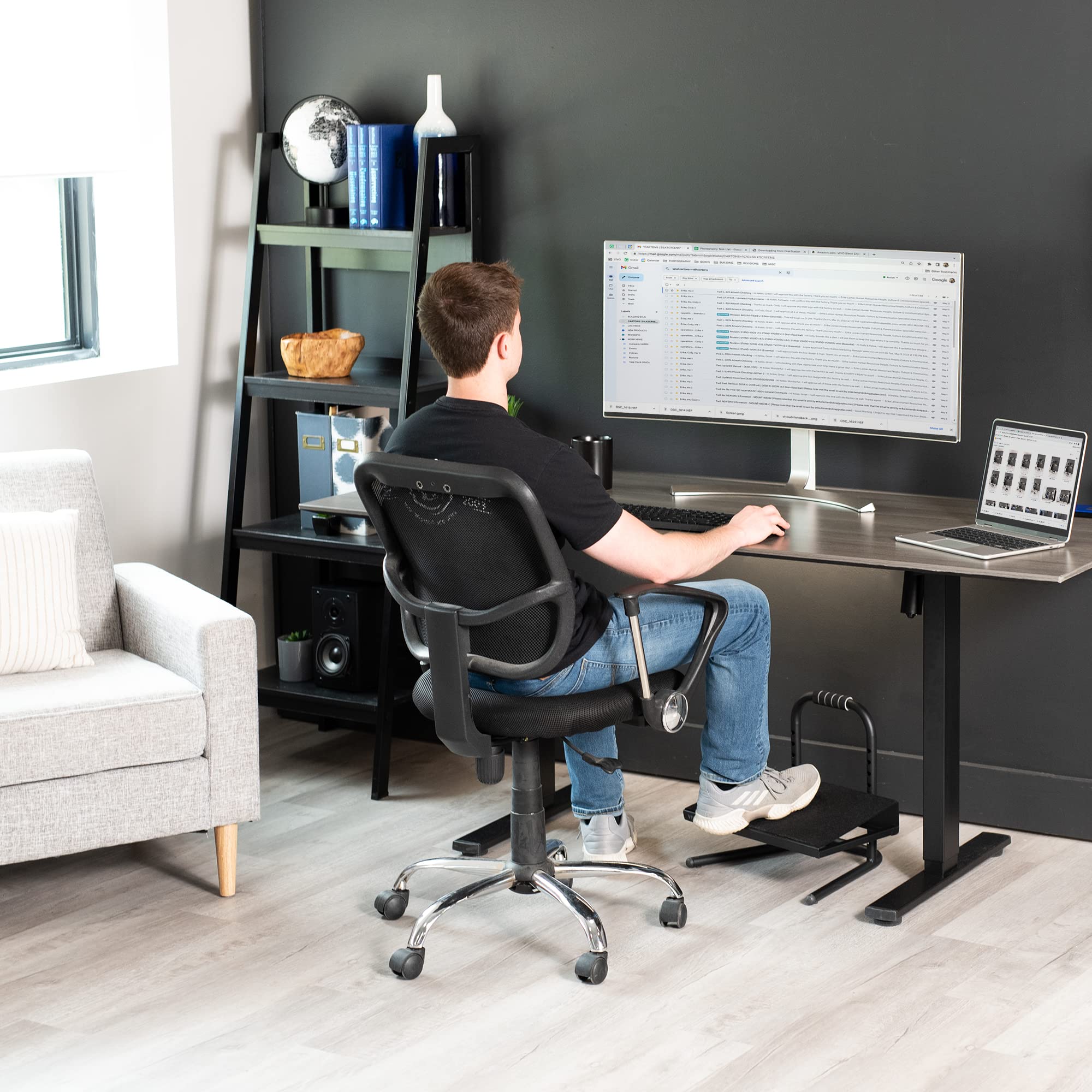 VIVO Black Ergonomic Height Adjustable Standing Foot Rest Relief Platform for Standing Desks STAND-FT01