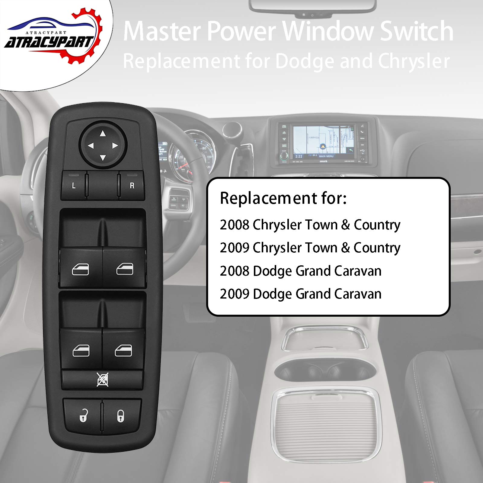Master Power Window Switch Front Left Driver Side | 3 PINS + 0 PIN | Replacement for 2008-2009 Chrysler Town & Country Dodge Grand Caravan | Replaces# 4602535AG, 4602535AF, 4602535AC, 901-401R