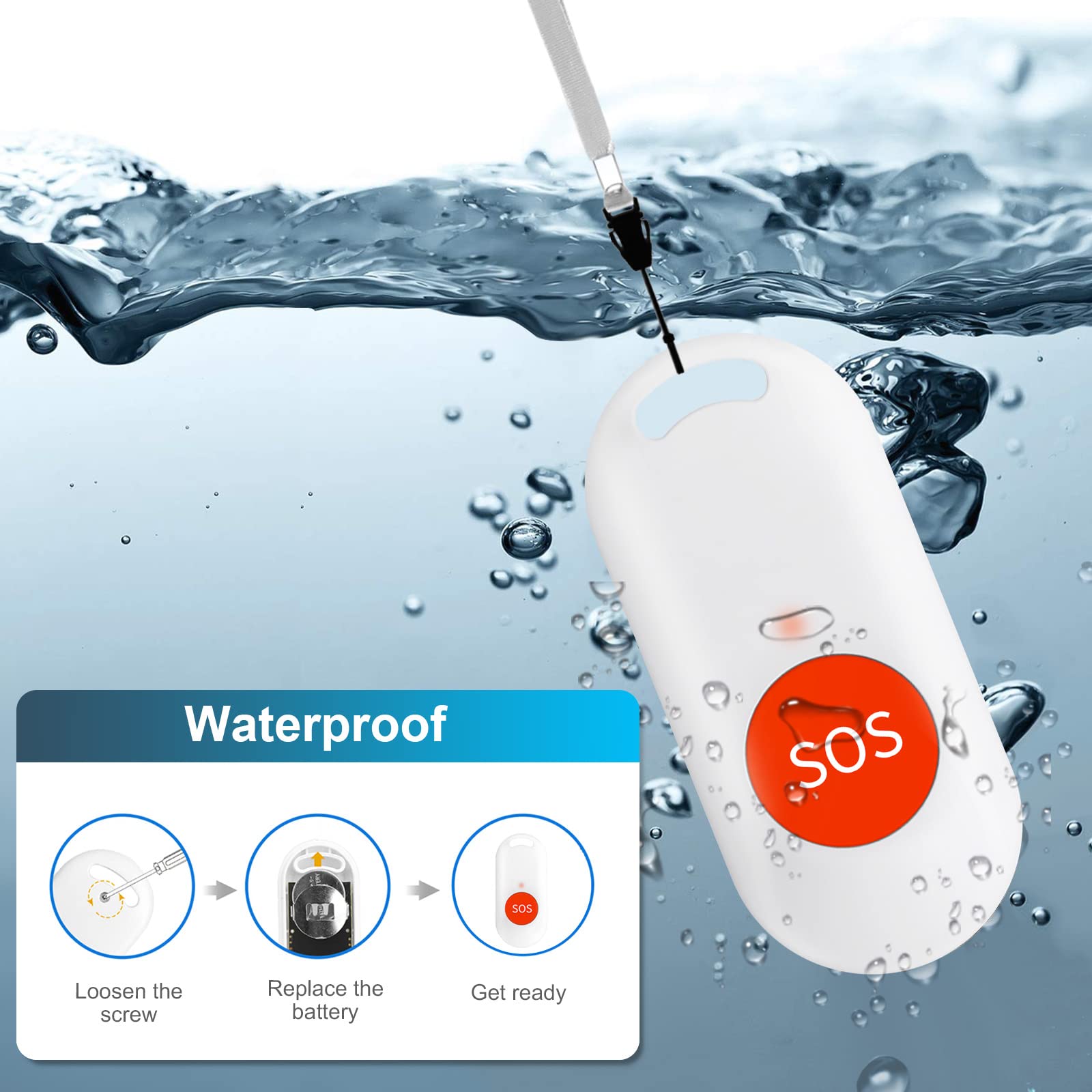 Caregiver Pager for Elderly, BITIWEND Wireless Call Button Personal Safety Alarm 600ft Range Smart Patient Help System Waterproof for Home/Elderly/Patient/Disabled Nurse Calling Alert 58 Chimes