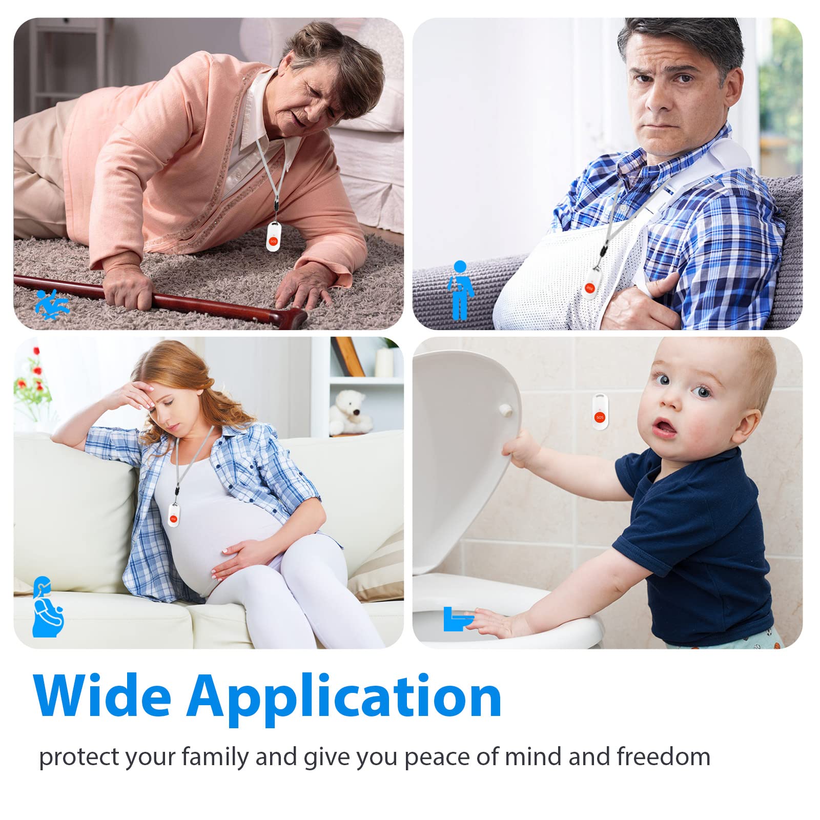 Caregiver Pager for Elderly, BITIWEND Wireless Call Button Personal Safety Alarm 600ft Range Smart Patient Help System Waterproof for Home/Elderly/Patient/Disabled Nurse Calling Alert 58 Chimes