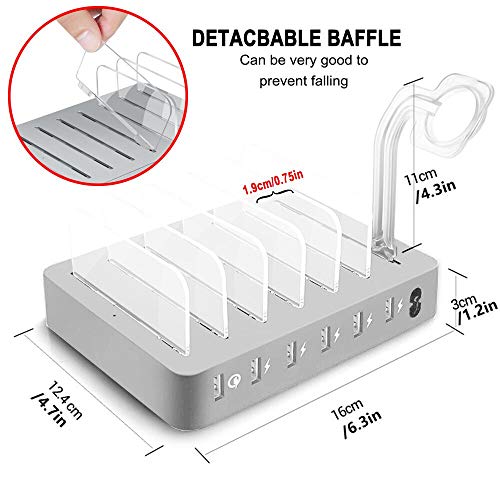 Fastest Charging Station with QC Quick Charge 3.0, COSOOS 63W 12A 6-Port USB Charging Station for Multiple Devices with 6 Mixed Short Cables & lWatch Stand,Multi Charger Station for Cell Phone,Tablet