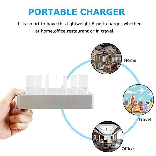 Fastest Charging Station with QC Quick Charge 3.0, COSOOS 63W 12A 6-Port USB Charging Station for Multiple Devices with 6 Mixed Short Cables & lWatch Stand,Multi Charger Station for Cell Phone,Tablet