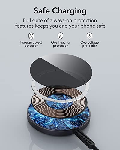 ESR Magnetic Travel Wireless Charging Pad, Portable Charger, Compatible with MagSafe Charger for iPhone 14/14 Plus/14 Pro/14 Pro Max/13/12 Series, Strong Magnetic Lock, Reinforced Braided Nylon Cable