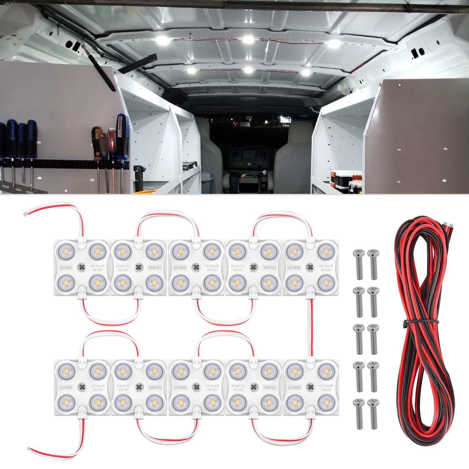 Nilight 40Leds Van Interior Light Kits 12V White Led Ceiling Lighting Kits for Truck Van RV Boats Caravans Trailers Lorries Ducato Transit (10 Modules)