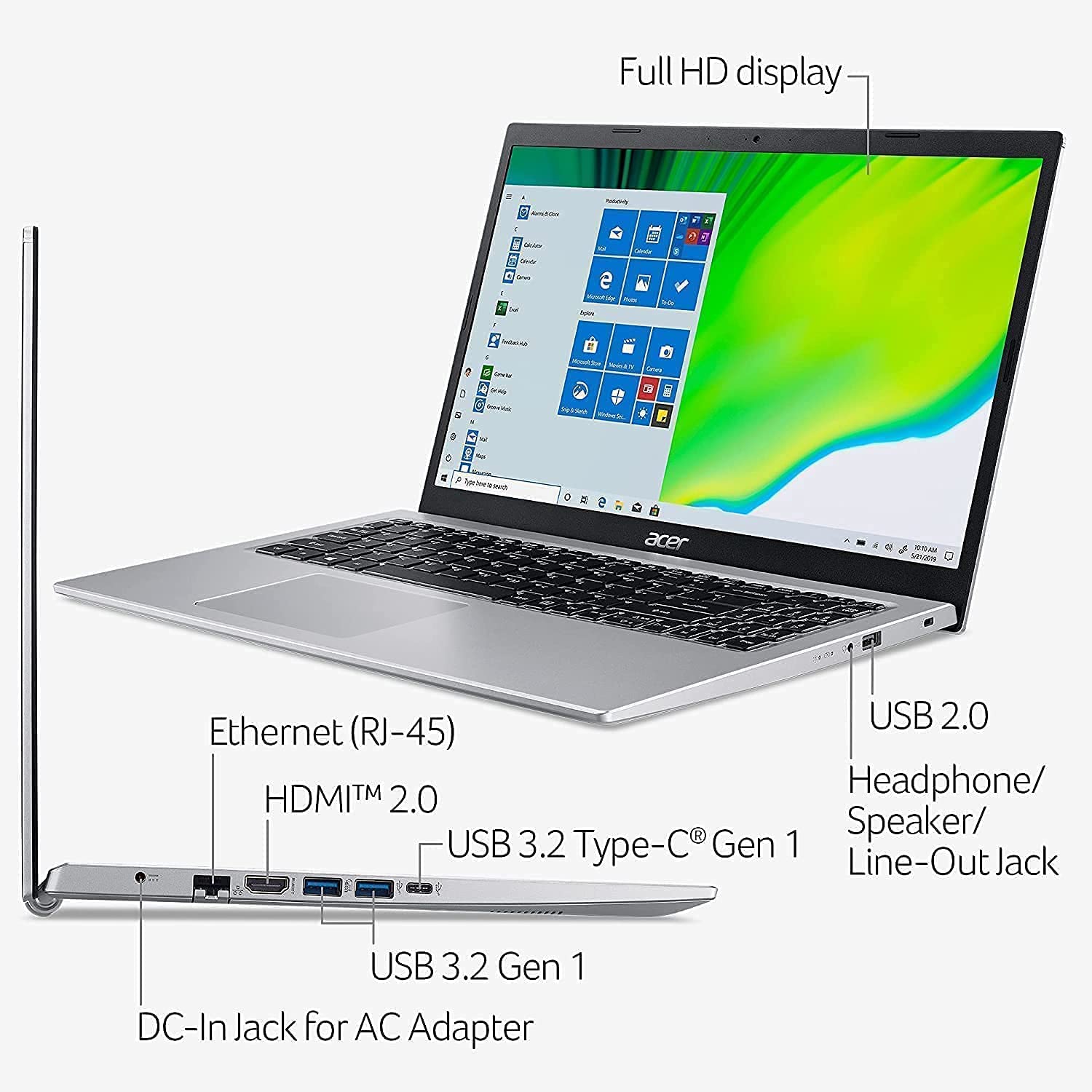 Acer 2023 Newest Aspire 5 15.6" FHD Laptop, 11th Intel Core i3-1115G4 (up to 4.1GHz), 8GB RAM 512GB NVMe SSD, WiFi 6 USB-A&C Webcam HDMI, Windows 11 S