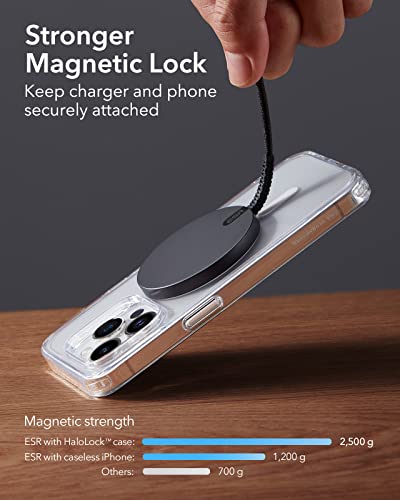 ESR Magnetic Travel Wireless Charging Pad, Portable Charger, Compatible with MagSafe Charger for iPhone 14/14 Plus/14 Pro/14 Pro Max/13/12 Series, Strong Magnetic Lock, Reinforced Braided Nylon Cable