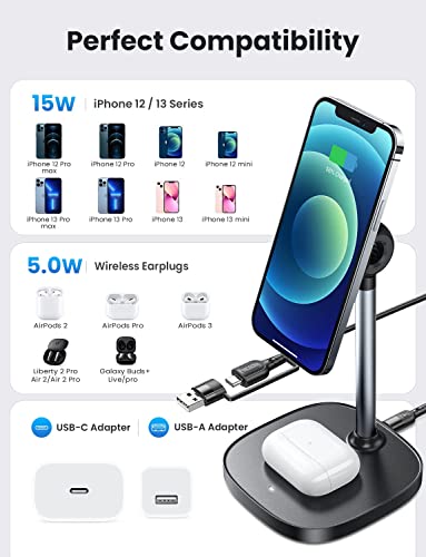 LISEN Magnetic Wireless Charger for iPhone 14 13 12 iPhone Magsafe Charger Fast Charging Station [Never Overheat] 2-in-1 Magnetic Wireless Charging Station Only for iPhone AirPods 2/Pro