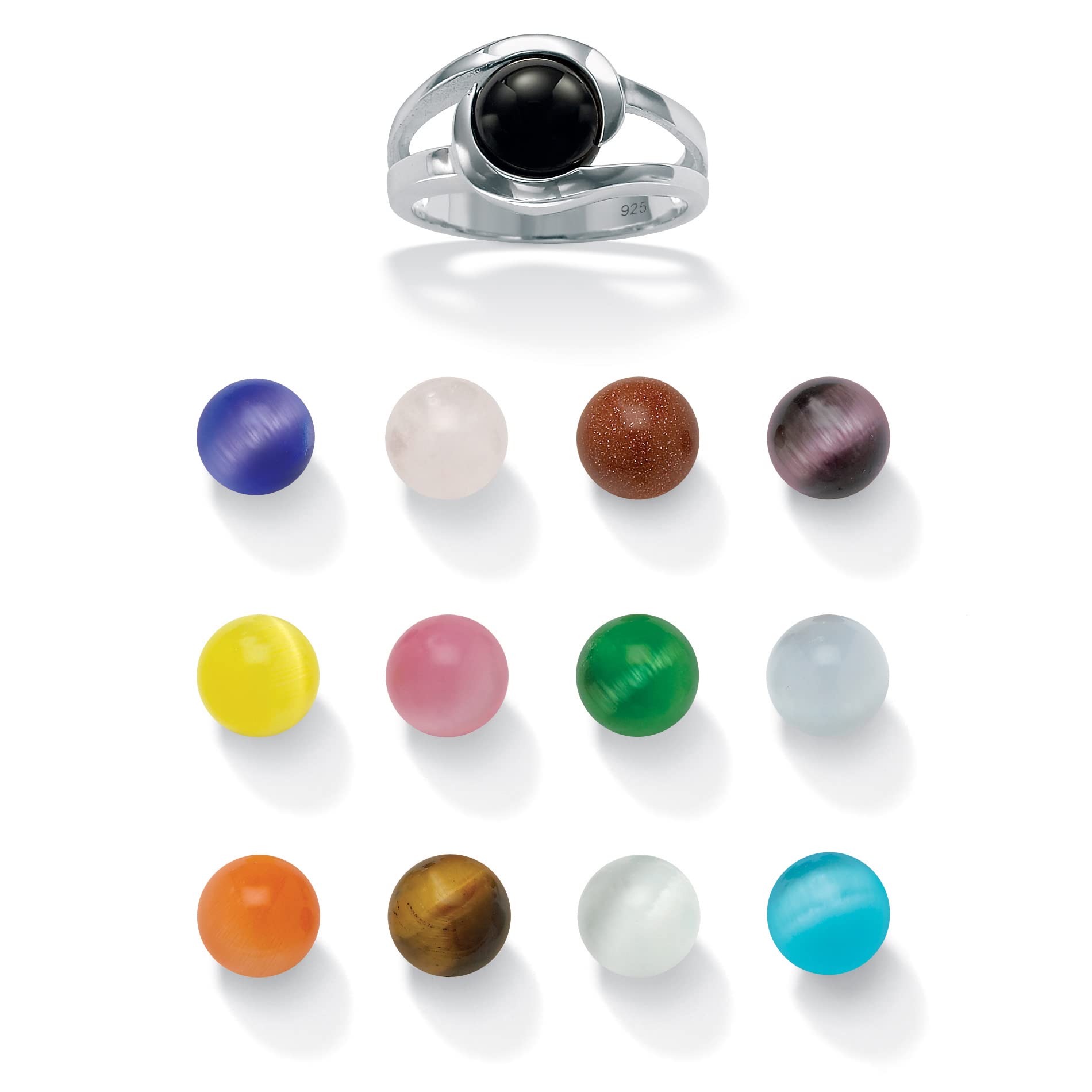 PalmBeach Sterling Silver Multi Stone 14 Piece Set Interchangeable Ring Set Sizes 5-10 Size 6