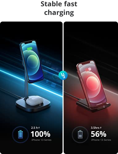 LISEN Magnetic Wireless Charger for iPhone 14 13 12 iPhone Magsafe Charger Fast Charging Station [Never Overheat] 2-in-1 Magnetic Wireless Charging Station Only for iPhone AirPods 2/Pro