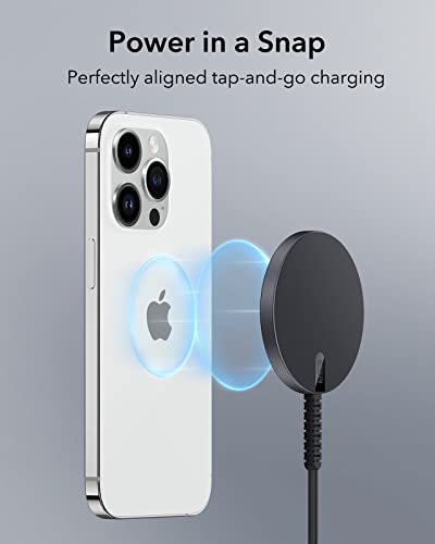 ESR Magnetic Travel Wireless Charging Pad, Portable Charger, Compatible with MagSafe Charger for iPhone 14/14 Plus/14 Pro/14 Pro Max/13/12 Series, Strong Magnetic Lock, Reinforced Braided Nylon Cable