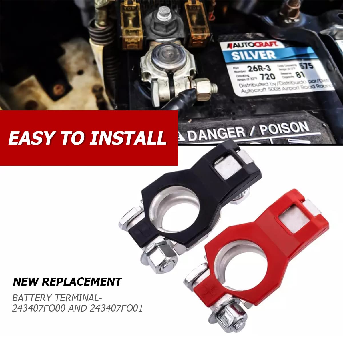 XINLIYA Battery Terminal Connector, Top Post Battery Cable Terminal Clamp Set, Positive and Negative 1 Pair, Good Contact and Corrosion Resistance, Car Accessories for SUV, Van, Motorcycle