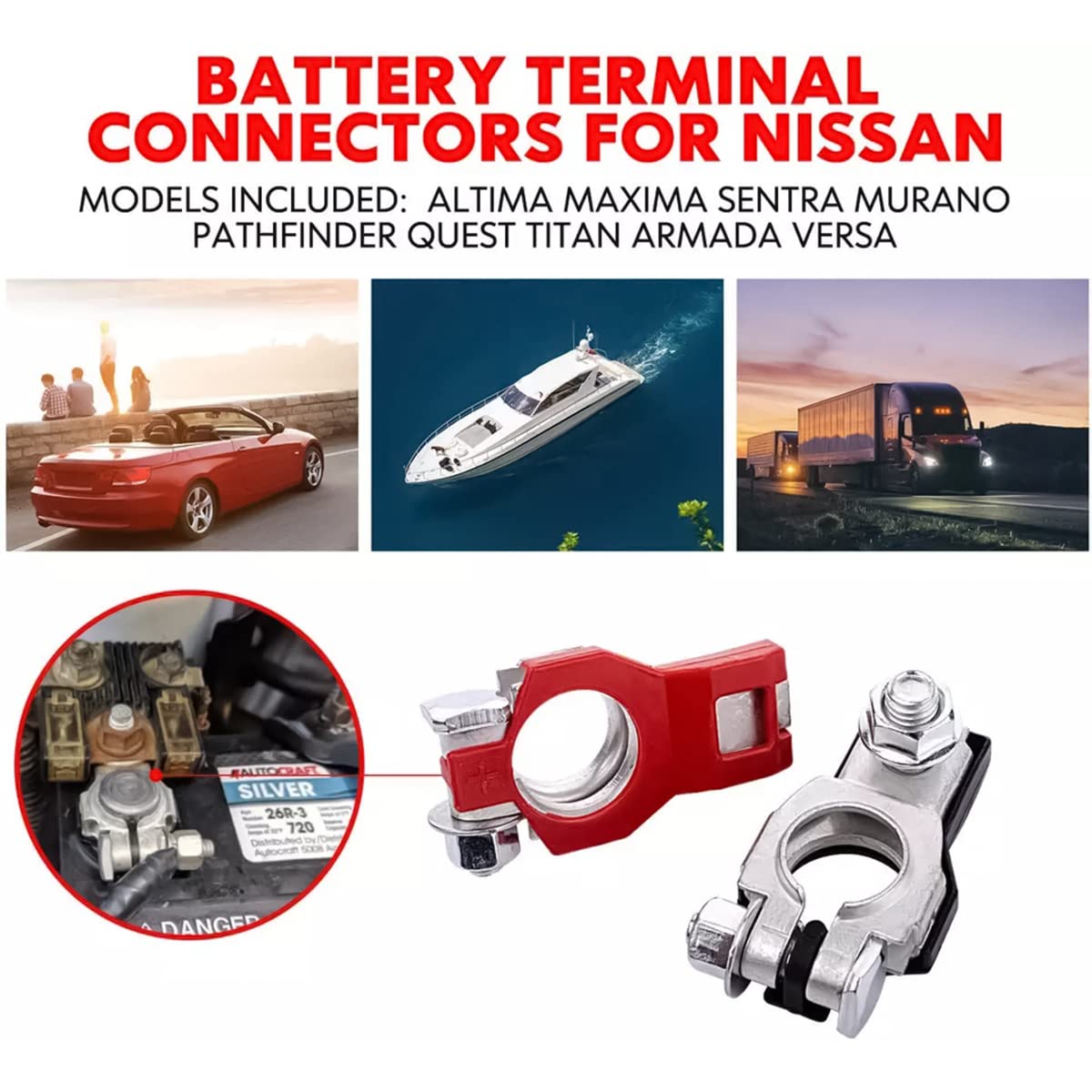 XINLIYA Battery Terminal Connector, Top Post Battery Cable Terminal Clamp Set, Positive and Negative 1 Pair, Good Contact and Corrosion Resistance, Car Accessories for SUV, Van, Motorcycle