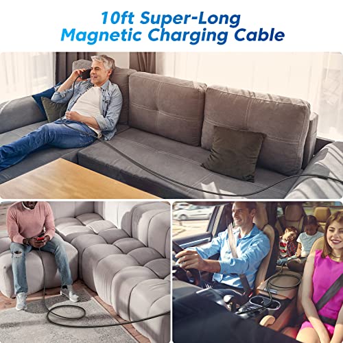 ODDADD Magnetic Charging Cable 3A Fast Charging[3Pack-10ft/10ft/10ft], 360° Rotating Magnetic Phone Charger Data Sync, Compatible with Micro USB, Type C, iProduct Devices