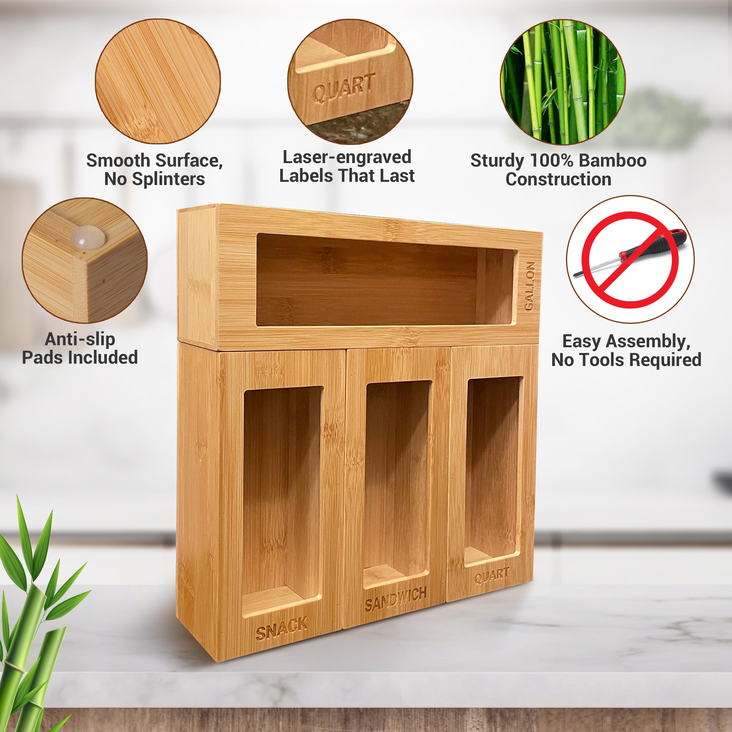 All Luxy Ziplock Bag Organizer - Bamboo Ziplock Bag Storage Organizer - Tidy Up Your Kitchen Drawers With The Sandwich Bag Holder
