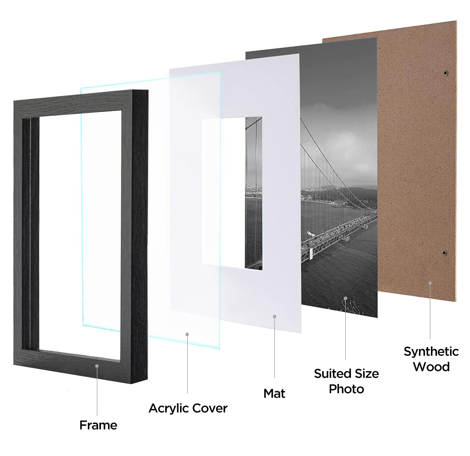 eletecpro 12x12 Picture Frames Black Set of 9, Wooden Square Frame Displays 8x8 with Mat and 12x12 without Mat, Poster Frame for Wall Hanging