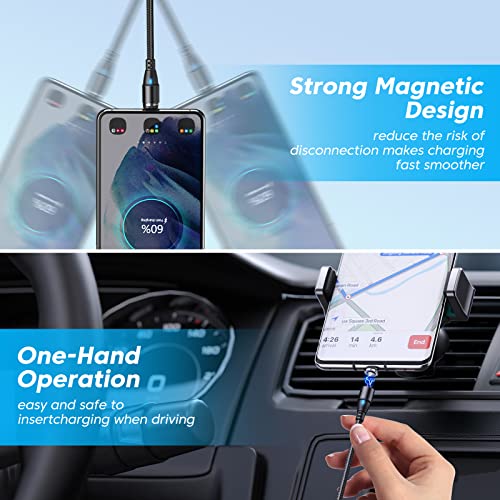 ODDADD Magnetic Charging Cable 3A Fast Charging[3Pack-10ft/10ft/10ft], 360° Rotating Magnetic Phone Charger Data Sync, Compatible with Micro USB, Type C, iProduct Devices