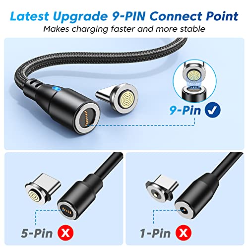 ODDADD Magnetic Charging Cable 3A Fast Charging[3Pack-10ft/10ft/10ft], 360° Rotating Magnetic Phone Charger Data Sync, Compatible with Micro USB, Type C, iProduct Devices