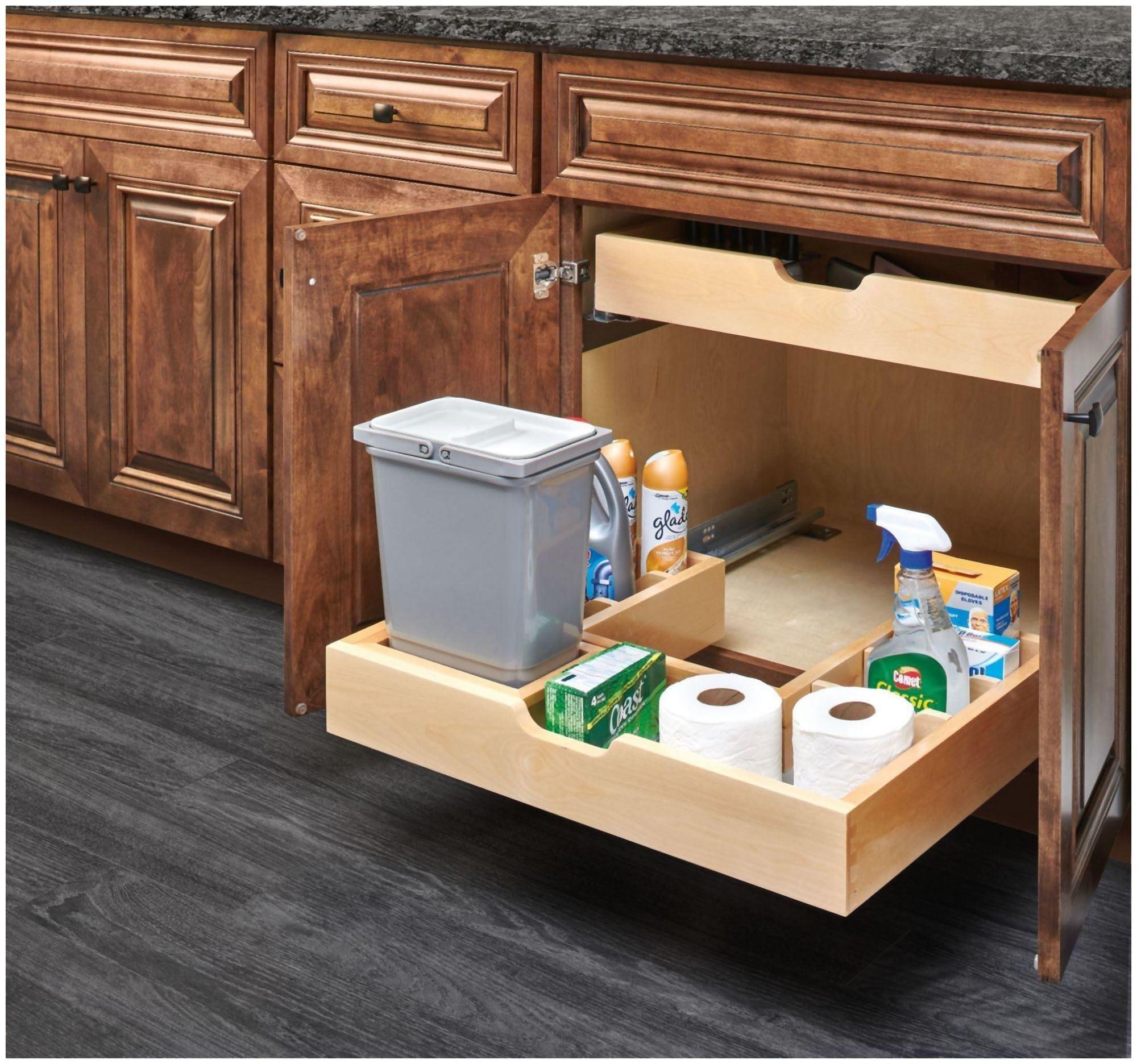Innovative 30 Inch Vanity U-Shaped Undersink Base Cabinet Pullout Organizer Rev-A-Shelf 48630VSBSCBM1 Full Extension Soft-Close Slides