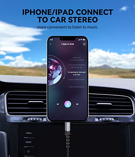 FONVOi AUX Cord for iPhone【Apple MFi Certified】 4 Feet Lighting to 3.5mm AUX Cord for Car,Compatible with iPhone 13/12/11/XR/ipad/ipod to car Stereo/Speaker/Headphone