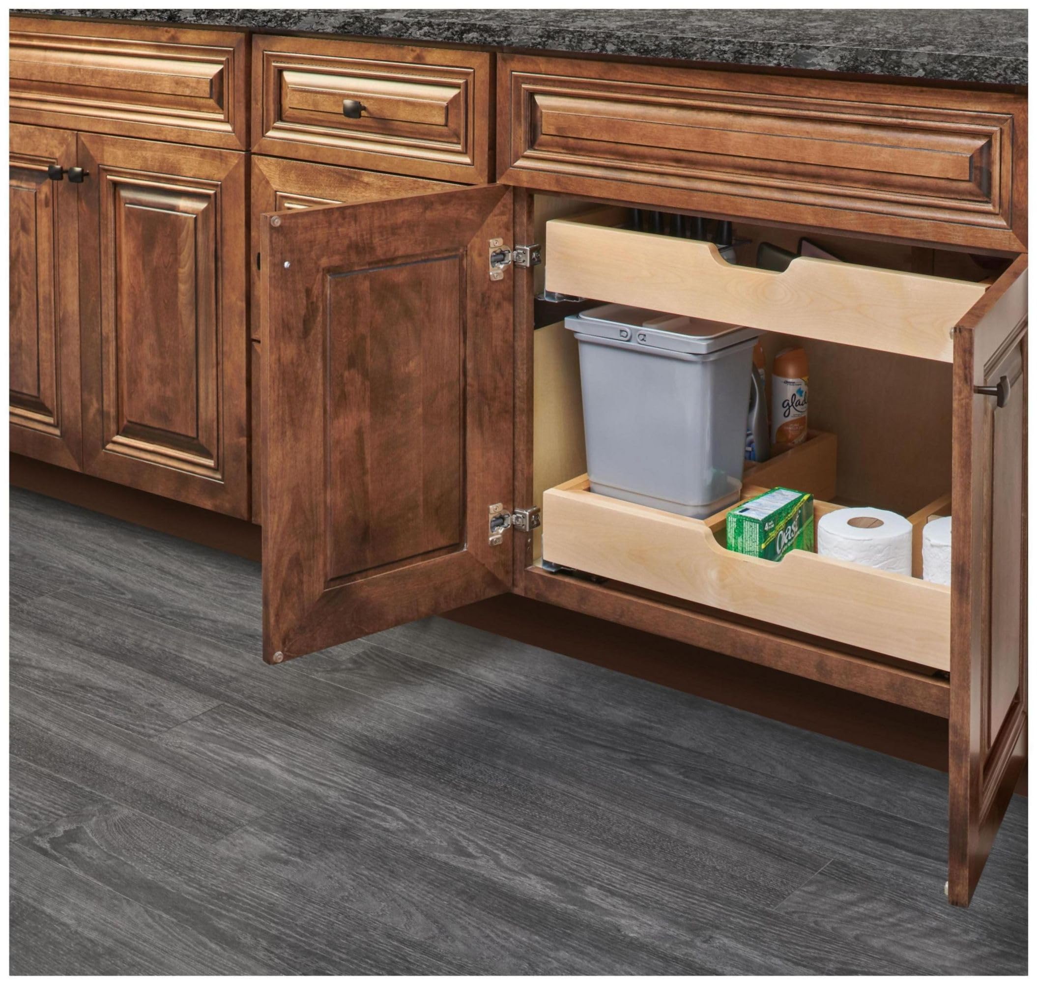 Innovative 30 Inch Vanity U-Shaped Undersink Base Cabinet Pullout Organizer Rev-A-Shelf 48630VSBSCBM1 Full Extension Soft-Close Slides