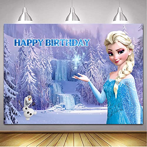 Frozen-Backdrop for Girls Birthday Party,7 x 5ft Elsa Photo Background Wall Decorations Vinyl Photography Supplies for Kids Boys Toddlers