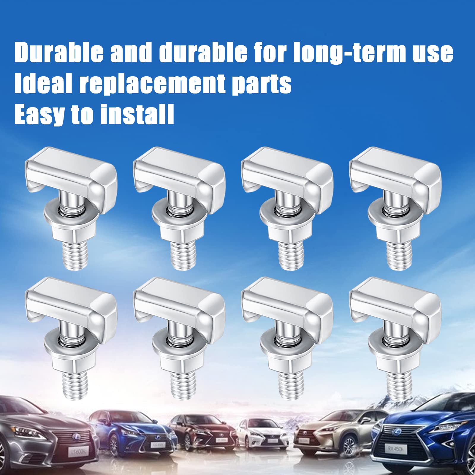 Sodcay 8 PCS Automotive Stainless Steel T-bolt, OEM#19116852 Cable Terminal T, Compatible with Chevy BMW GMC Volkswagen (Silver)