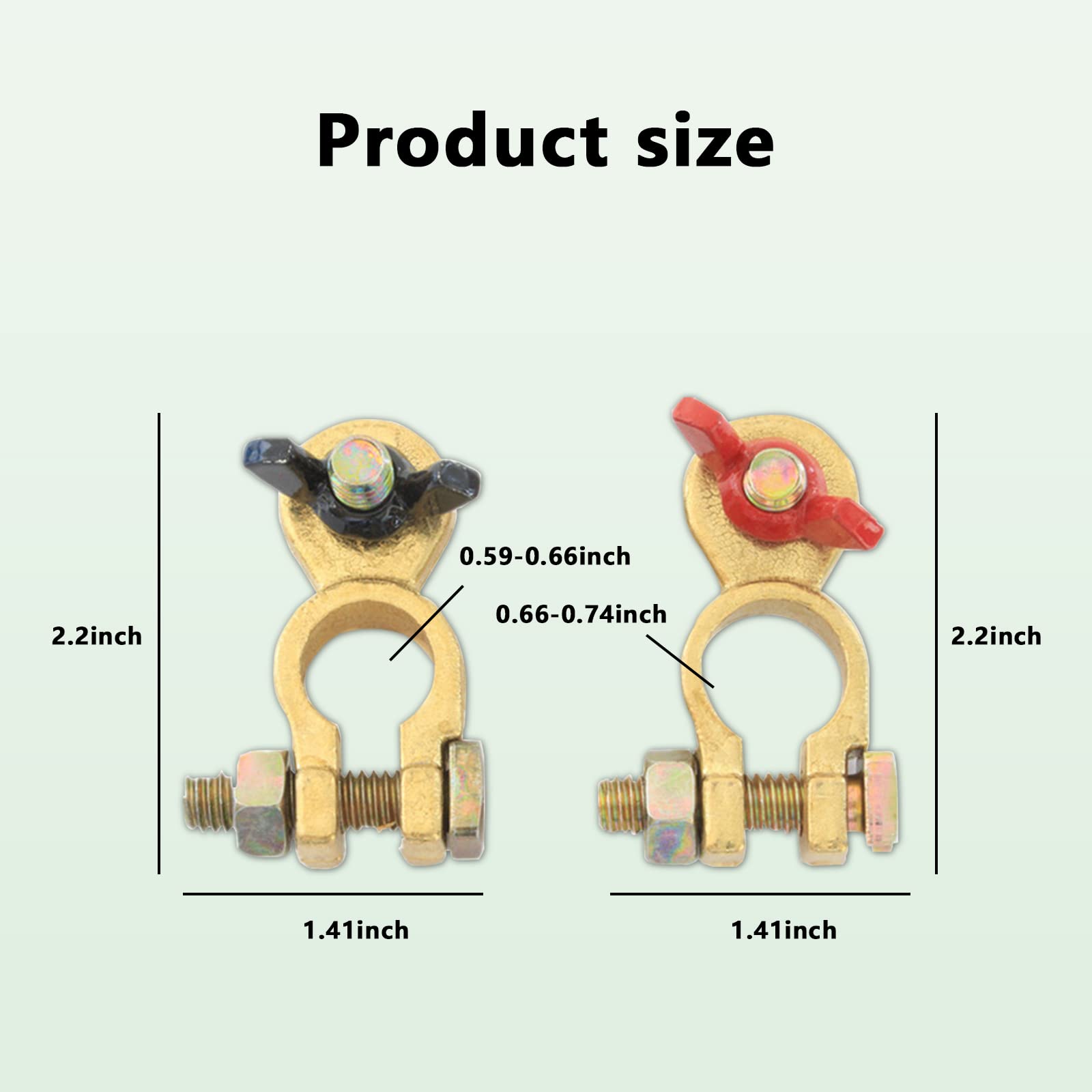 neynavy 1 Pair Brass Battery Terminal Top Post, Battery Terminal Connectors, Top Post Battery Terminals Clamp Set for Boat Car RV Marine Use Trucks Vans (Gold)