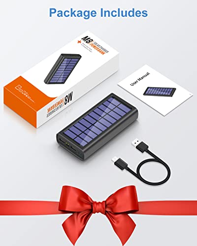 Portable Charger 45800mAh Solar Power Bank Camping Waterproof External Backup Charge with 2 Outputs & Type-C Inputs 2 LED Light Flashlight Backup Battery(Black)