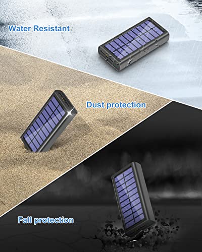 Portable Charger 45800mAh Solar Power Bank Camping Waterproof External Backup Charge with 2 Outputs & Type-C Inputs 2 LED Light Flashlight Backup Battery(Black)