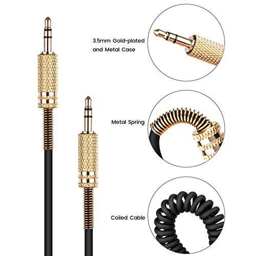 weishan Car Aux Cord, 3.5mm Coiled Male to Male Stereo Audio Cable Aux Cord Replacement for Alexa Dot, Headphones, Home Stereos, Speaker, iPhone, iPad, iPod, 2ft to 8ft Long
