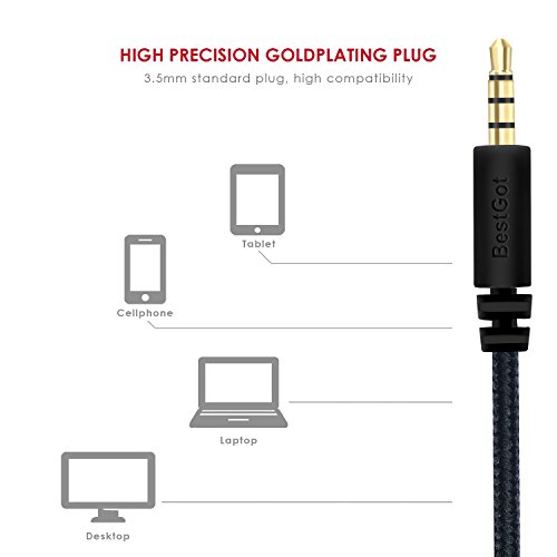 BESTGOT Audio Cable with Microphone Volume Control Aux Cord 3.5mm (4.3ft / 1.3m) for PS4 Controller, Headphones,Tablet,Computer, Laptop,Car,Mobile Phone and More (1-Pack Black)