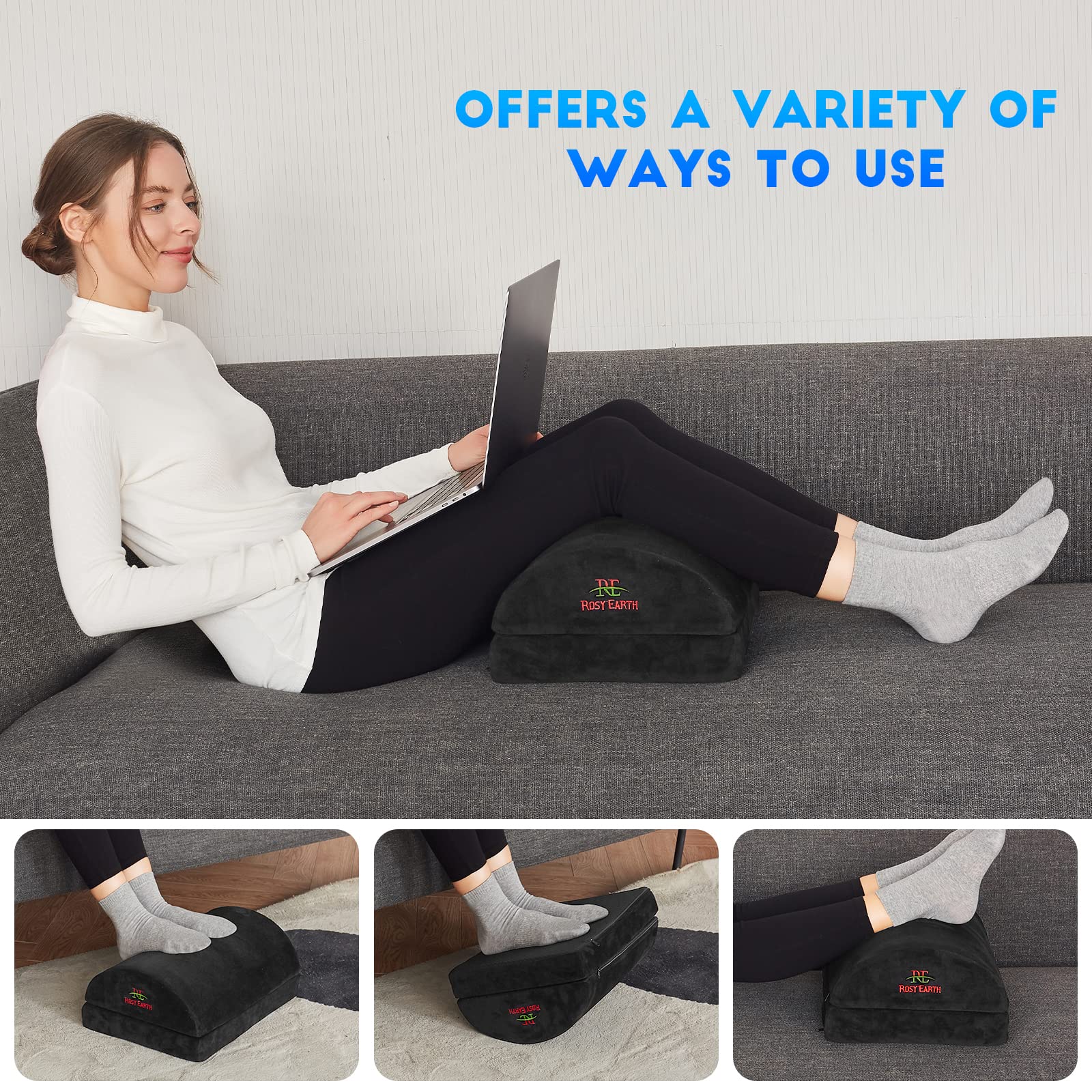 Rosy Earth Foot Rest Under The Table, Double-Layer Adjustable Height, Soft Flannel Cover High-Density Rebound Foam. Suitable for Home, Office, Travel, to Relieve Waist, Back, Fnee Pain (Black)