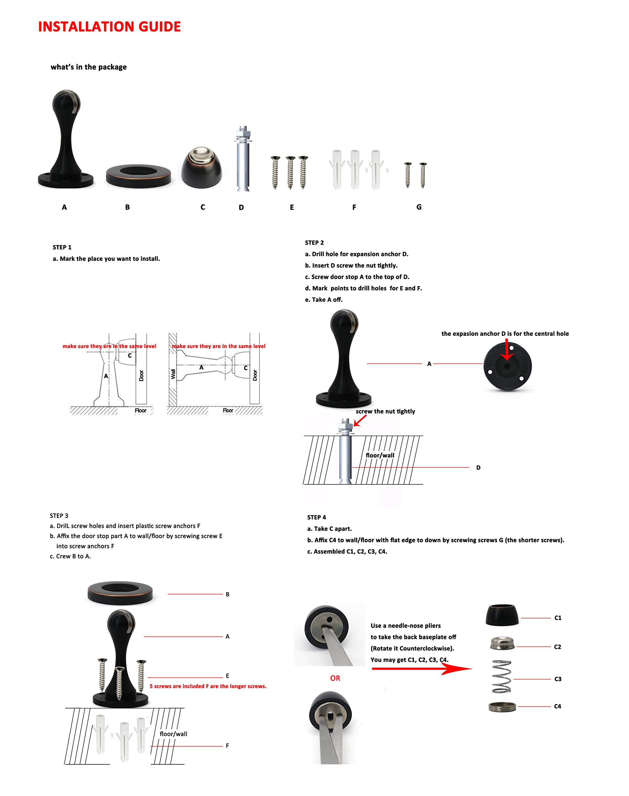 Solid Mental Magnetic Door Stop, Wall Mounted, Oil Rubbed Bronze