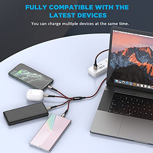 [ 2Pack 4FT] Multi Charging Cable Nylon Braided Universal 4 in 1 Multiple USB Cable Fast Charging ,With Dual Phone/USB-C/Micro-USB Port Adapter, Compatible with Cell Phones Tablets Universal Use