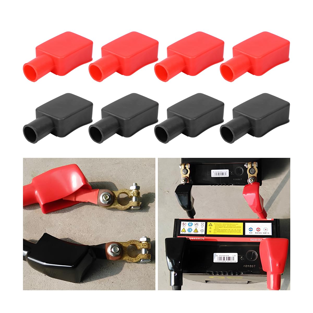 zipelo 8 Pieces Battery Terminal Covers, Red & Black Soft Insulating Rubber Sleeves, Auto Positive and Negative Cable Covers, Battery Terminal Protector Caps for Boats Cars Electric Bikes Trucks
