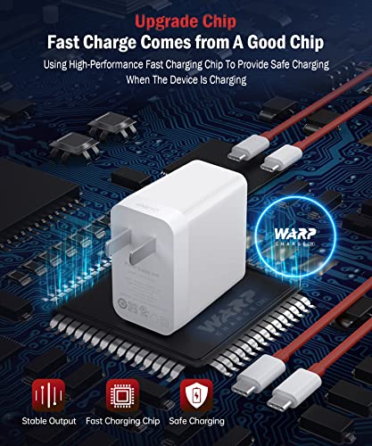 Oneplus Warp Charger for 9R/9/9 Pro, Oneplus Warp Charger 65w Set Compatible with 8 Pro/8T/8/7 Pro/7T/7T Pro, Include 65w Power Adapter, 2 Pack USB Dual Type-C Data Cable (1M/3.3ft) (1,5M/5.0ft)